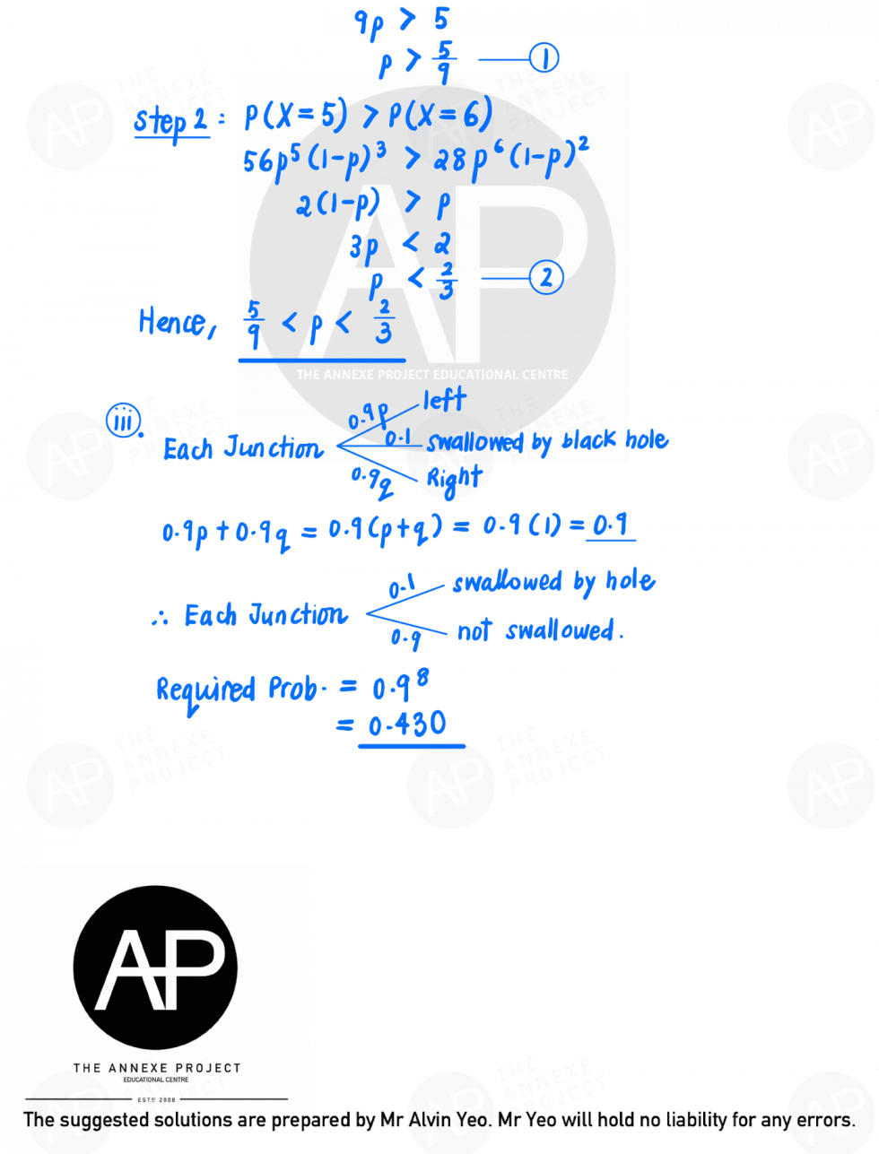 2018 GCE A LEVEL H2 MATHEMATICS PAPER 2 SOLUTION - The Annexe Project
