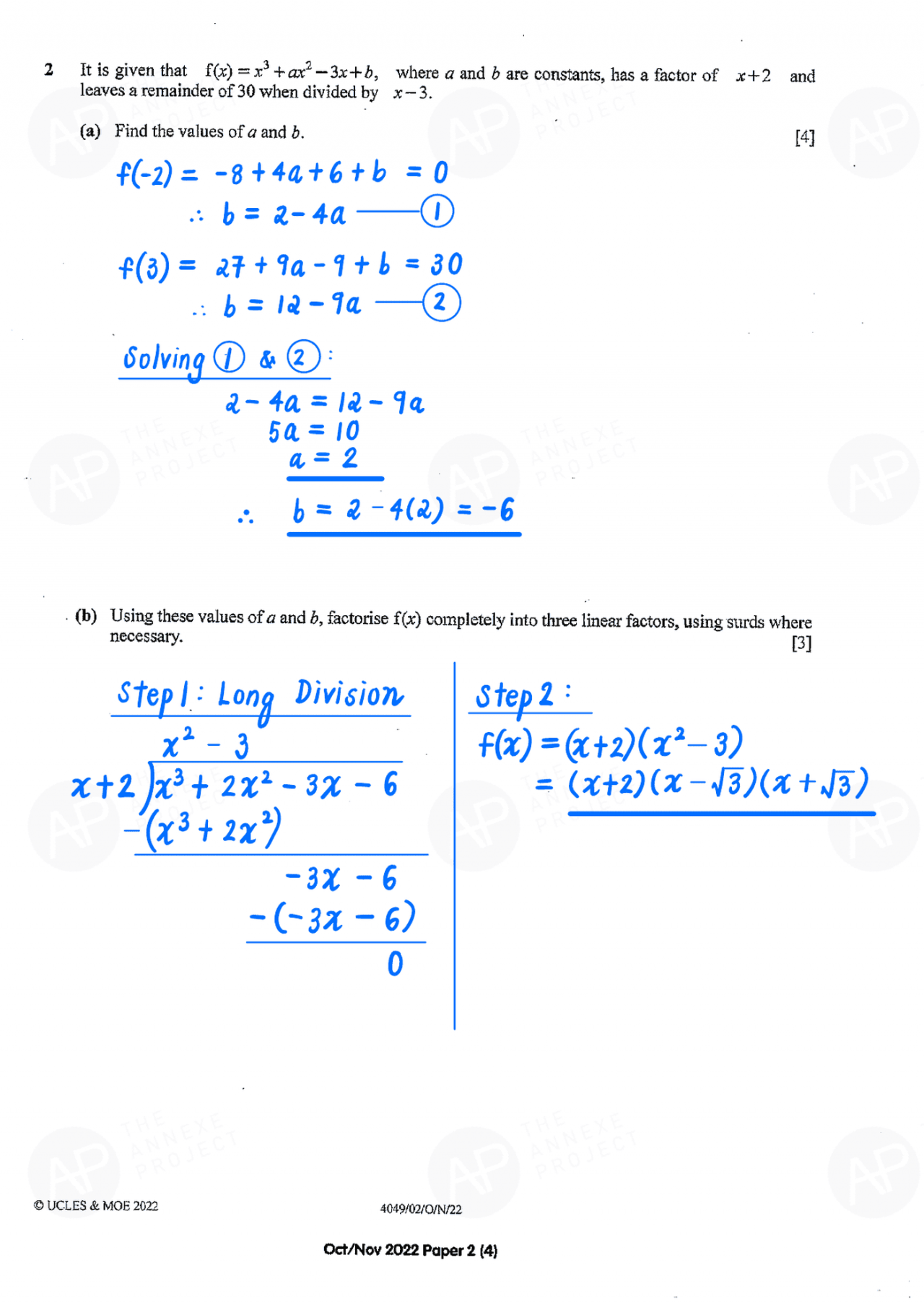 2022 GCE O LEVEL A MATH PAPER 2 SOLUTION - The Annexe Project
