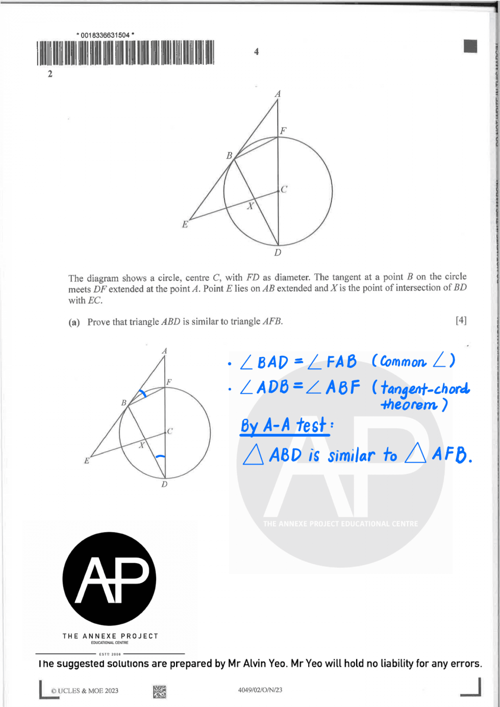2023 GCE O LEVEL A MATH PAPER 2 SOLUTION - The Annexe Project