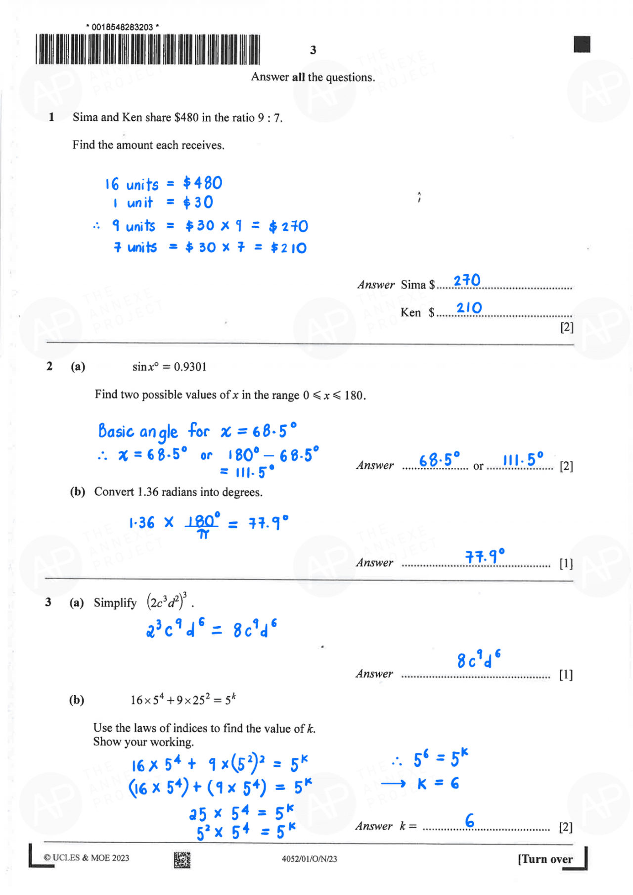 2023 GCE O-LEVEL E MATH PAPER 1 SOLUTION - The Annexe Project
