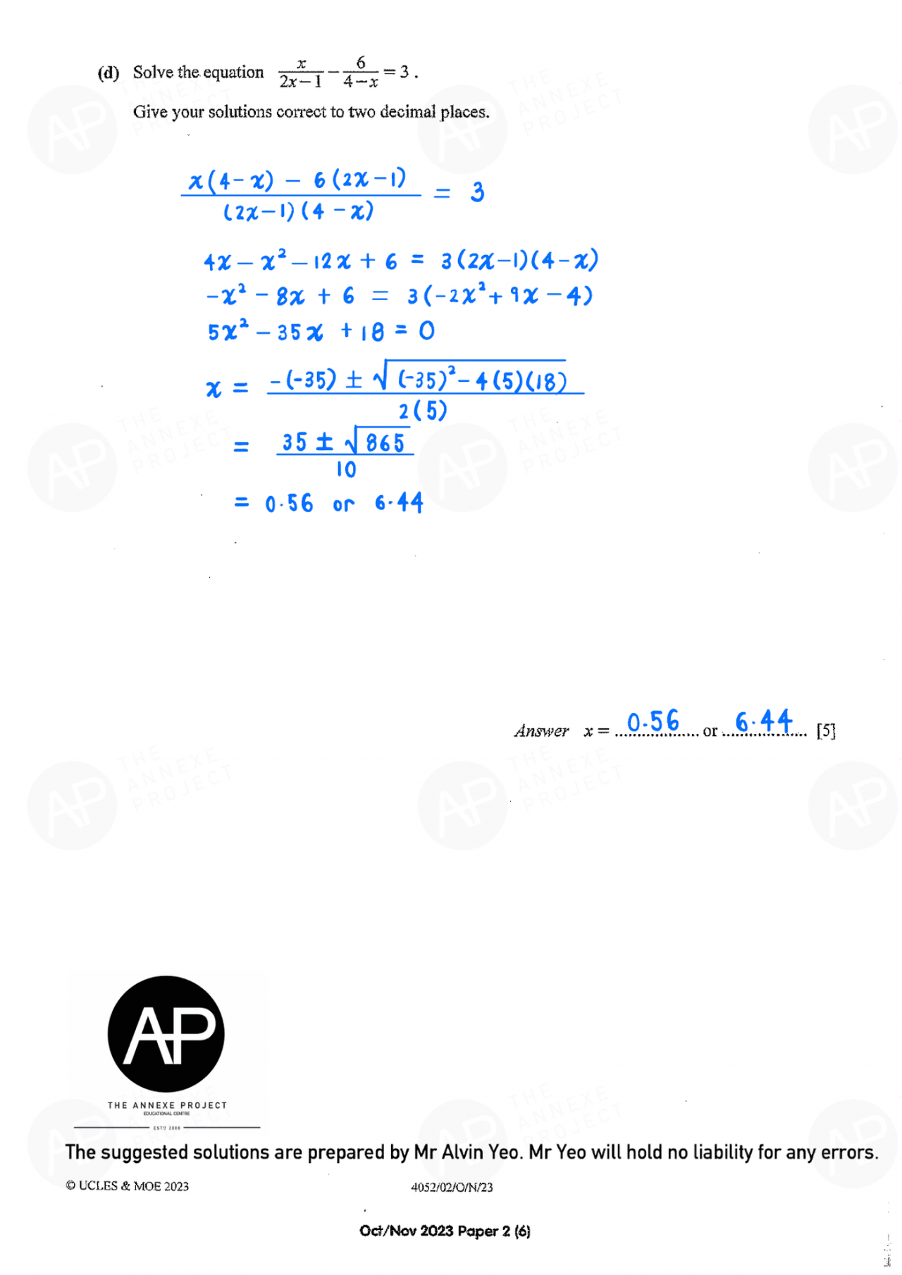 2023 GCE O-LEVEL E MATH PAPER 2 SOLUTION - The Annexe Project