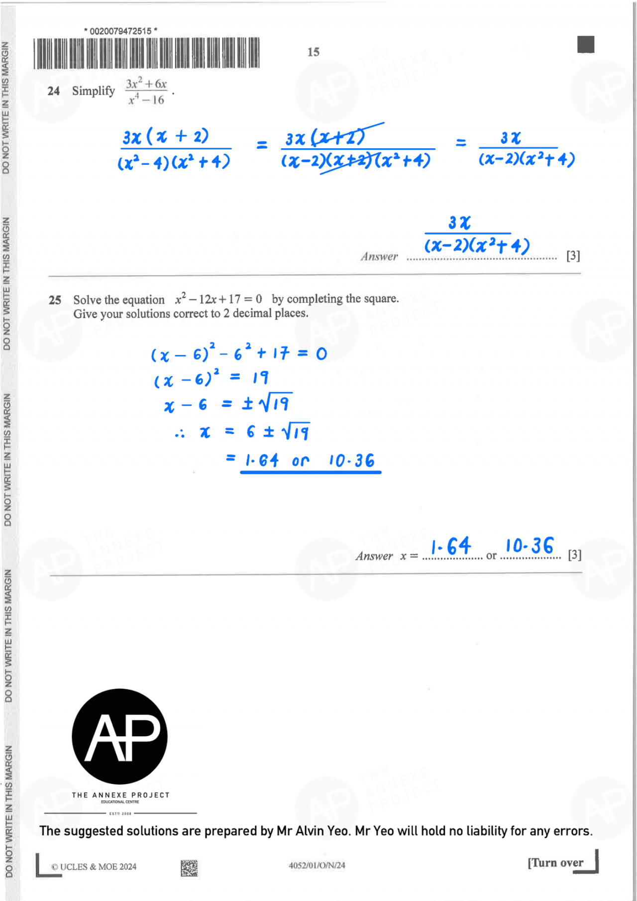 2024 O-LEVEL E MATH PAPER 1 SOLUTION - The Annexe Project