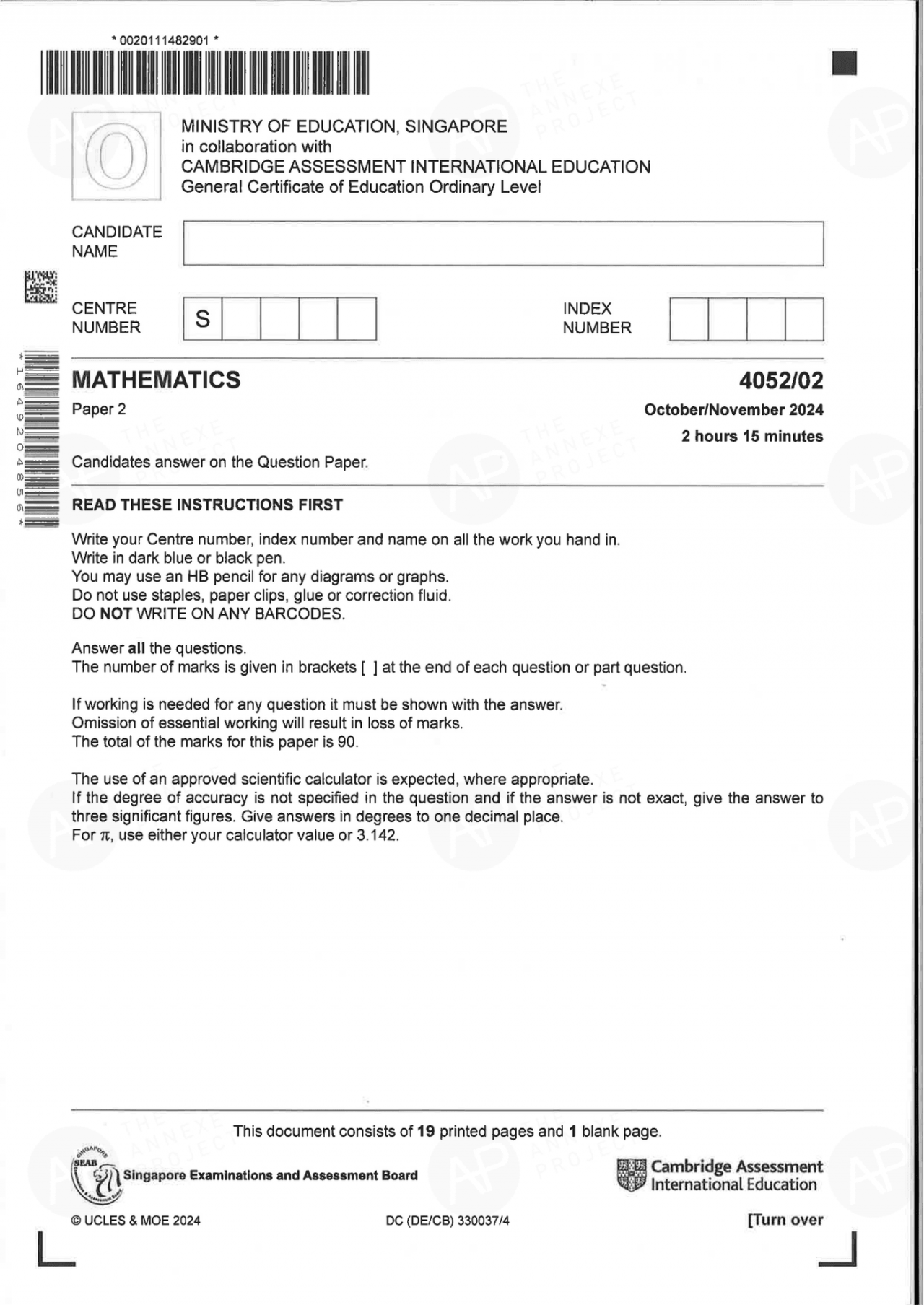 2024 GCE O-LEVEL E MATH PAPER 2 SOLUTION - The Annexe Project